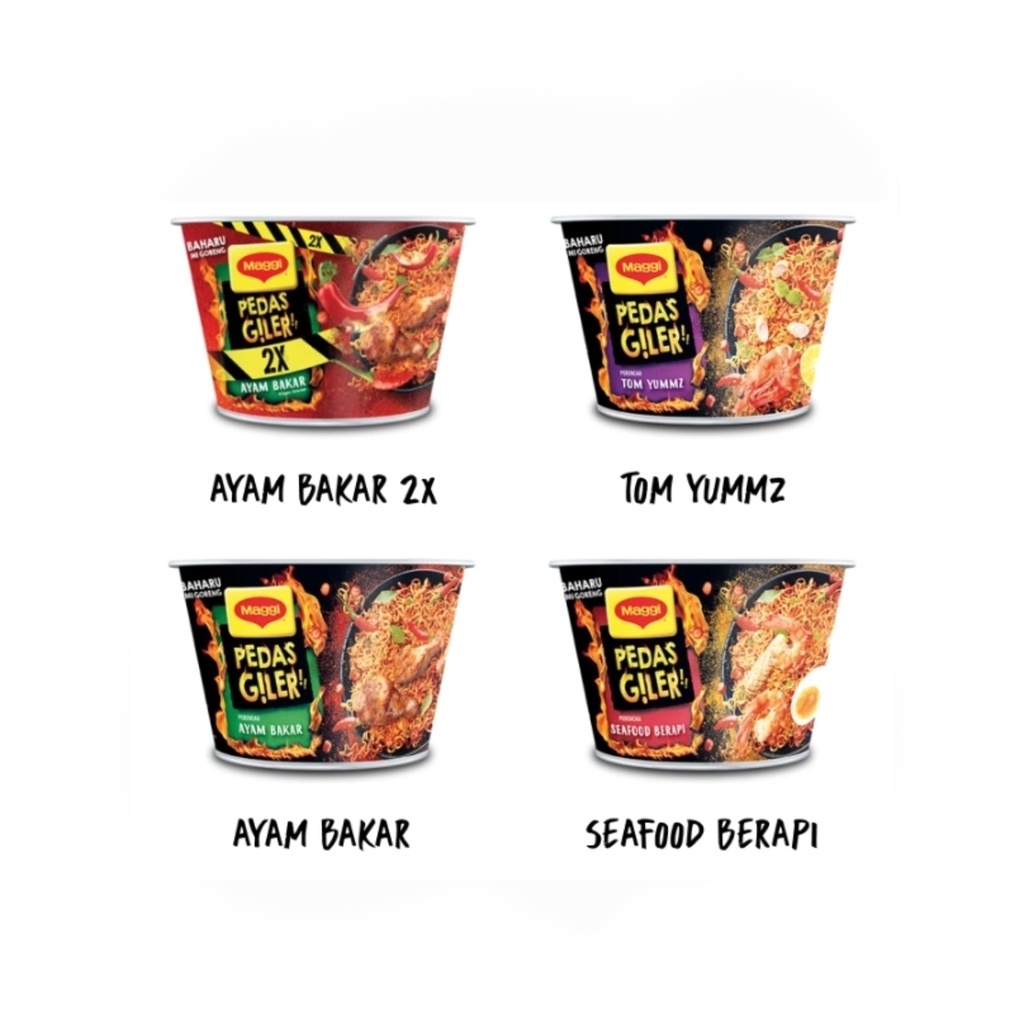 Maggi Pedas Giler Instant Noodle - Assorted Flavor (99g/98g/97g) Bowl / Ayam Bakar / Seafood ...