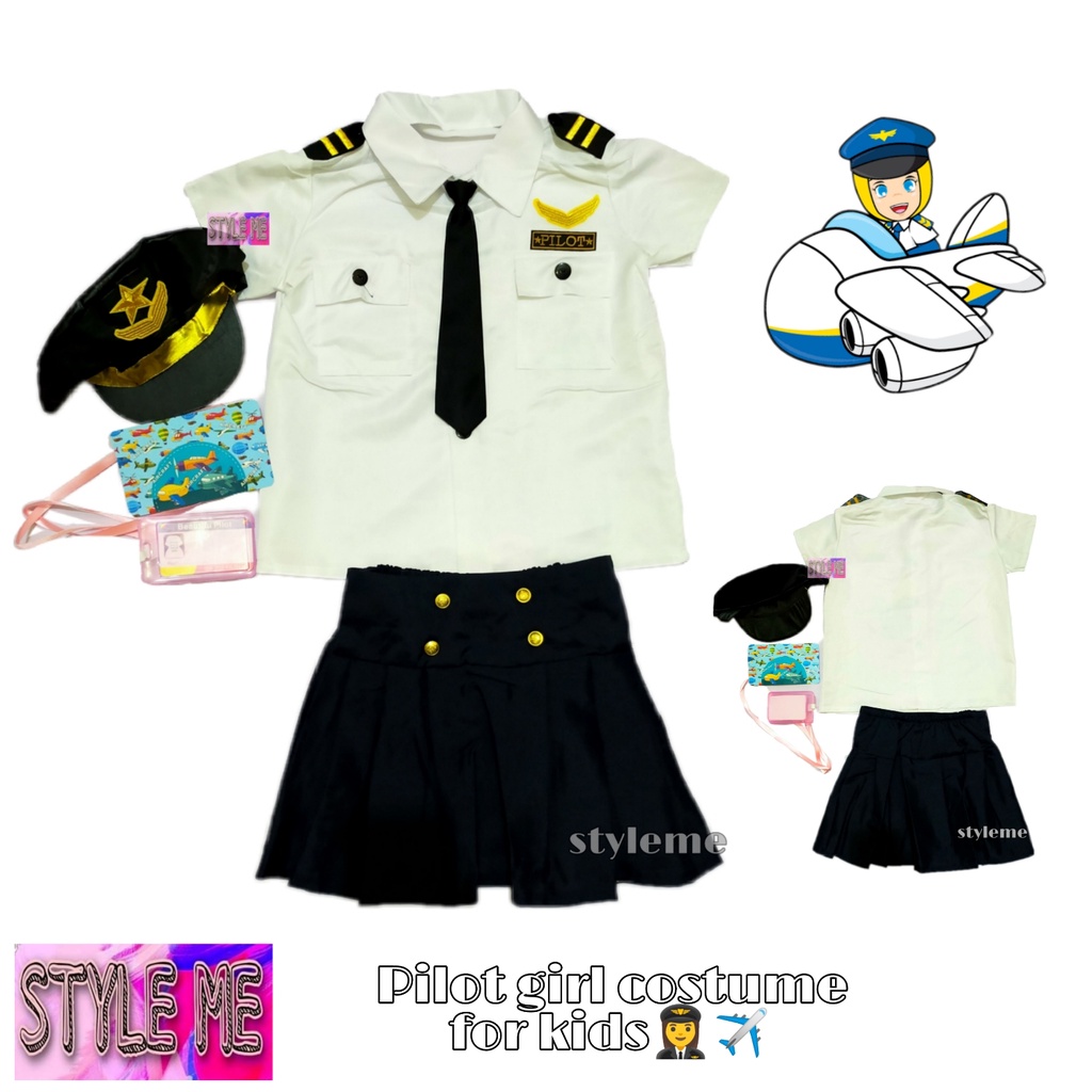 Pilot Girl Occupational Complete Set Role play Costume For Kids 3-8 ...