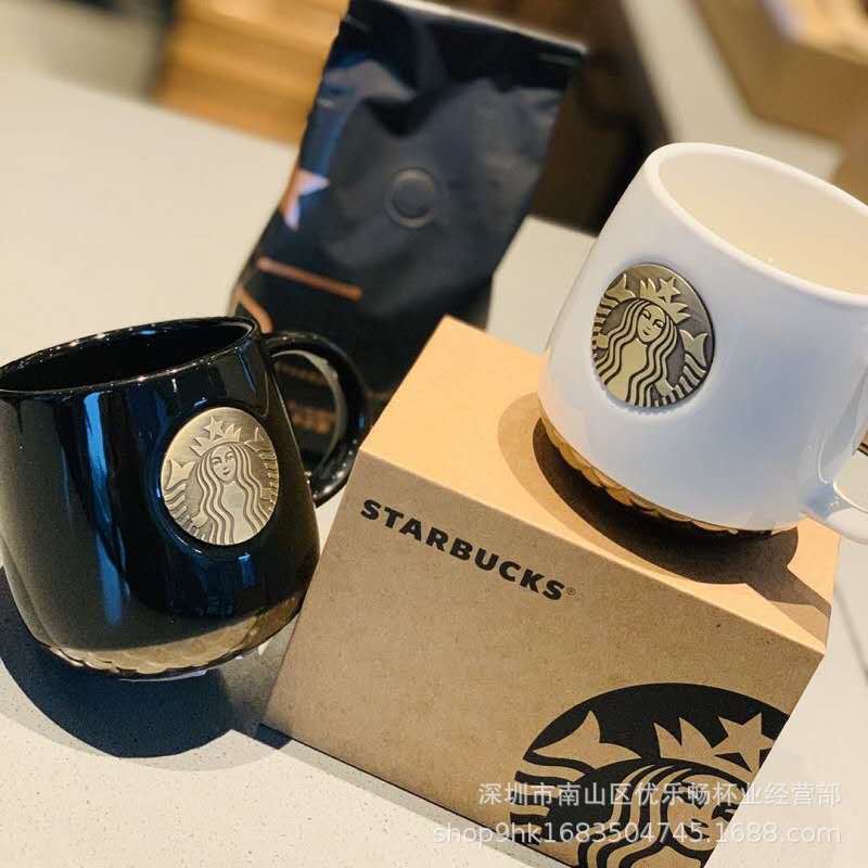 H16 STARBUCKS Xingba Ke Bronze Mug Black And White Lovers Couple Cups ...
