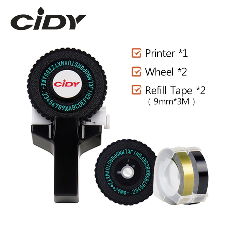 Black CIDY Label Maker with 2 Rolls Refill tape and 2 Wheels PVC 9mm ...
