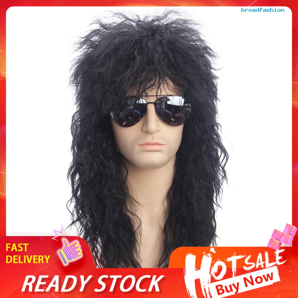 BRJF^Men Halloween Costume Cosplay Punk Heavy Metal Rocker Curly Long ...