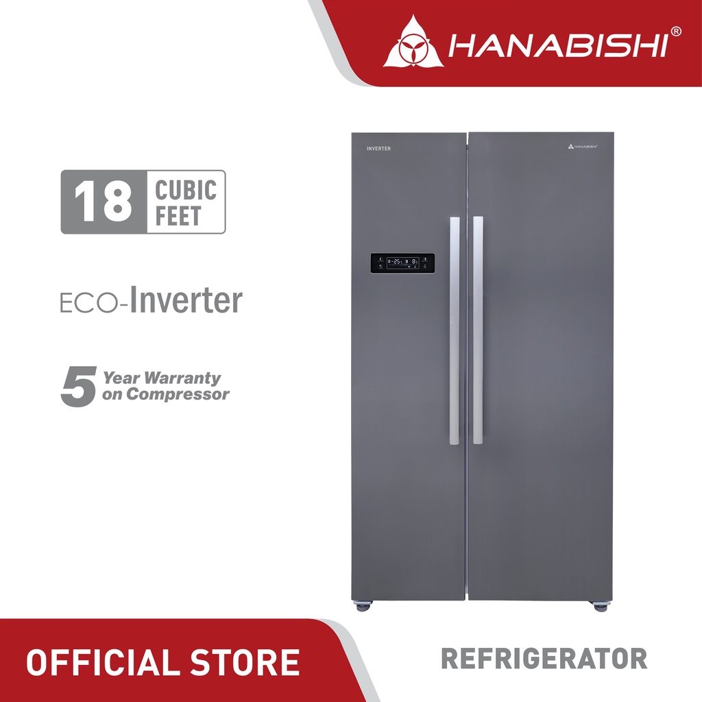 Hanabishi Eco-Inverter Side by Side Refrigerator HASBSREF18SSINV ...