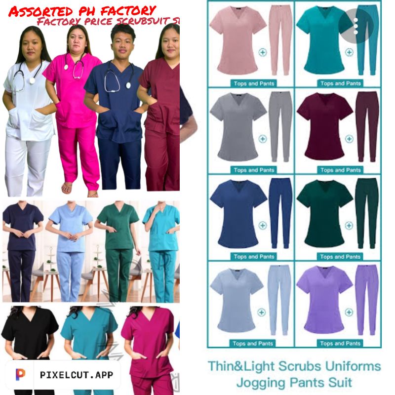 Assortedphfactory' scrub suit set plain color// teteron cotton fabric ...