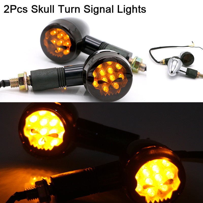 2PCS Universal Skull Turn Signal Lights Motorcycle Indicator For Harley ...