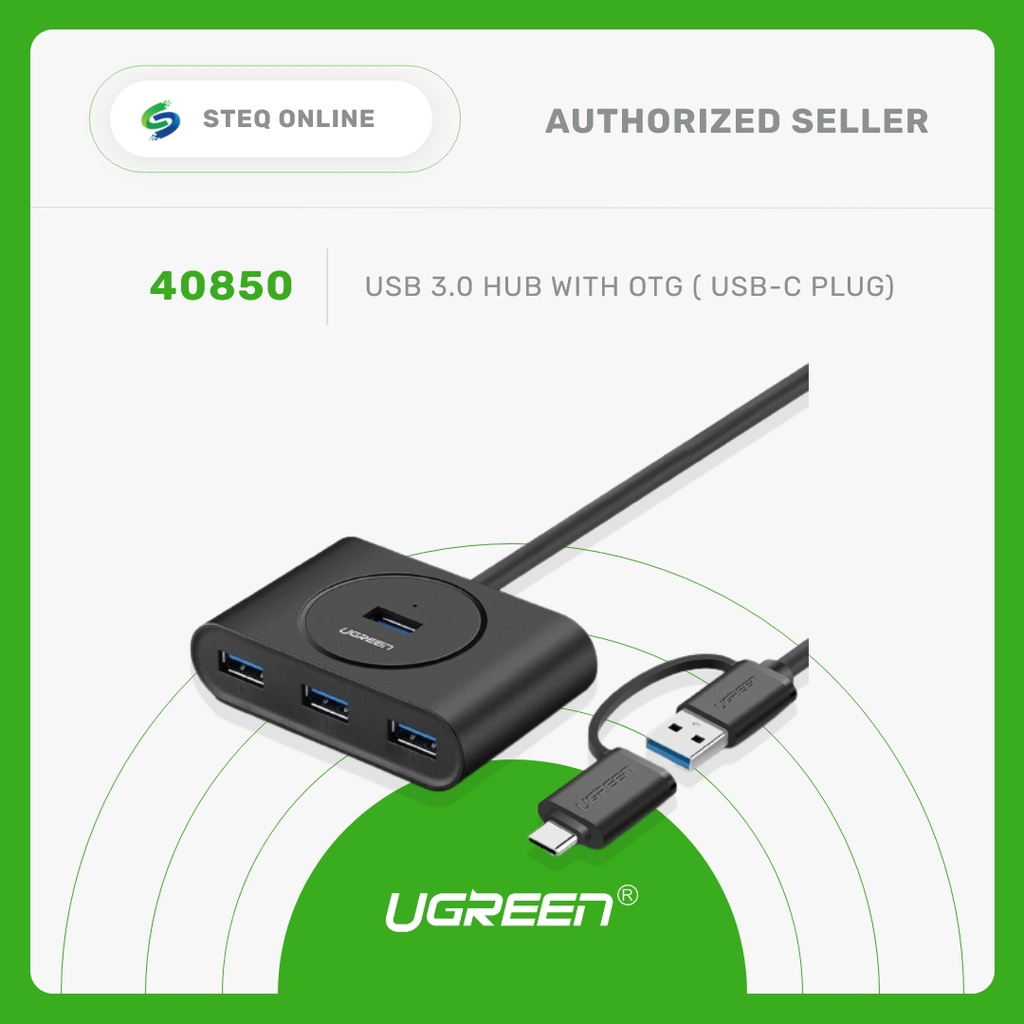 STEQ UGREEN 40850 USB 3.0 A With USB-C Adaptor 4 Ports HUB 1M Black ...