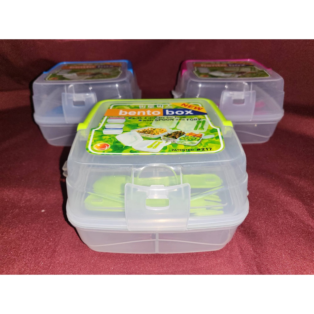 129 pesos kiddie lunch box / 4 divider bento box set with spoon & fork ...