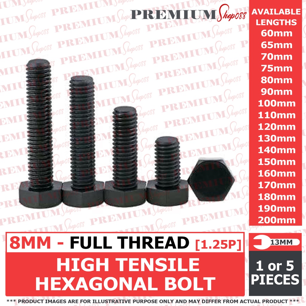 1/5pcs M8 8MM FULL THREAD High Tensile Hexagonal Bolt Cap Screw Nut ...