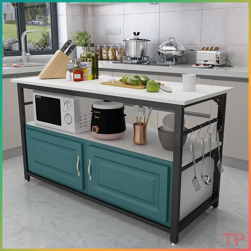 Kitchen cutting table, cupboard, microwave oven, shelf, cooking console ...