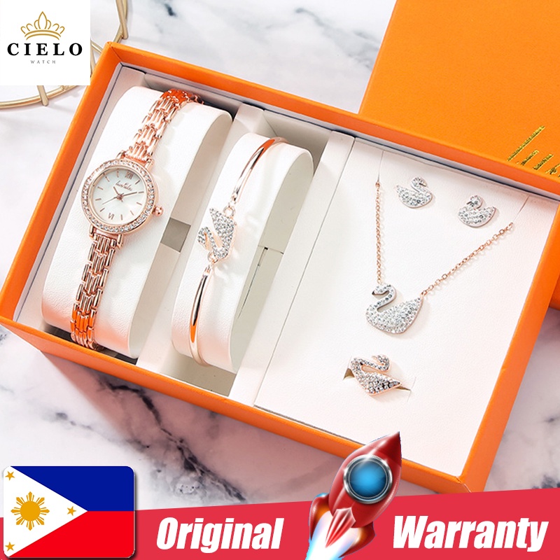 Luxury Ladies Five Piece Fashion Quartz Small Gold Watch Gift Box Watch ...