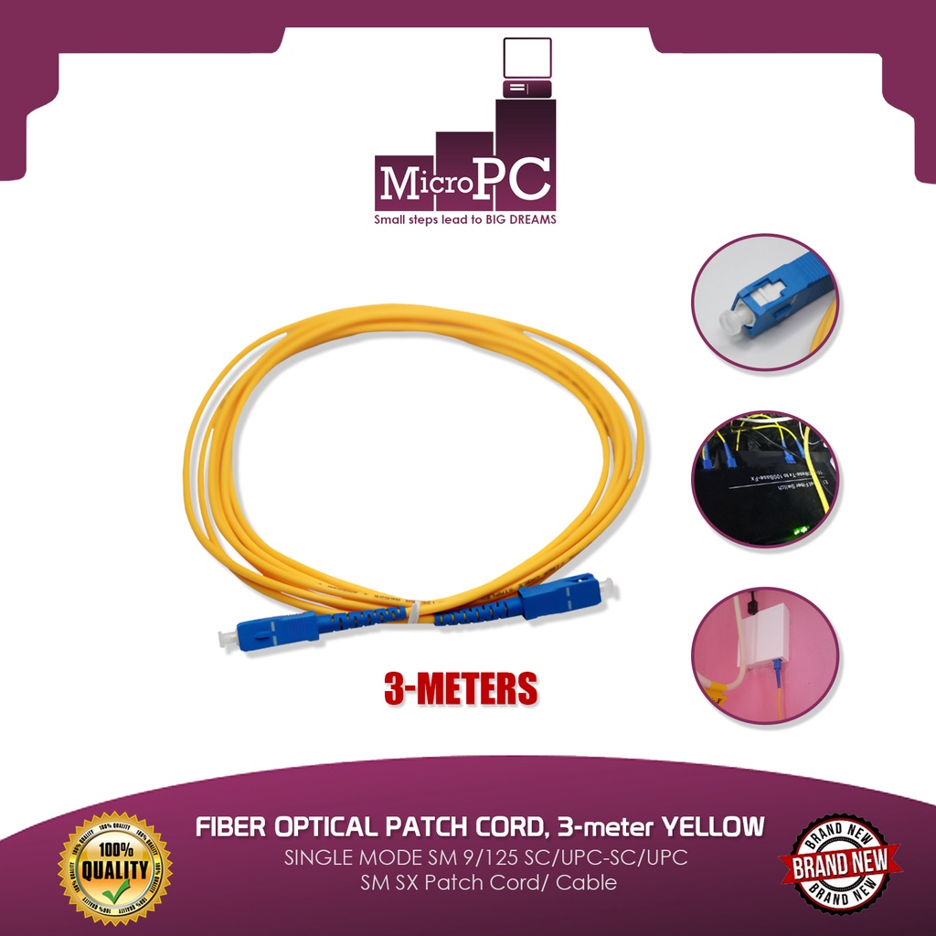 FIBER OPTICAL PATCH CORD, 3-meter YELLOW, SINGLE MODE SM 9/125 SC/UPC ...