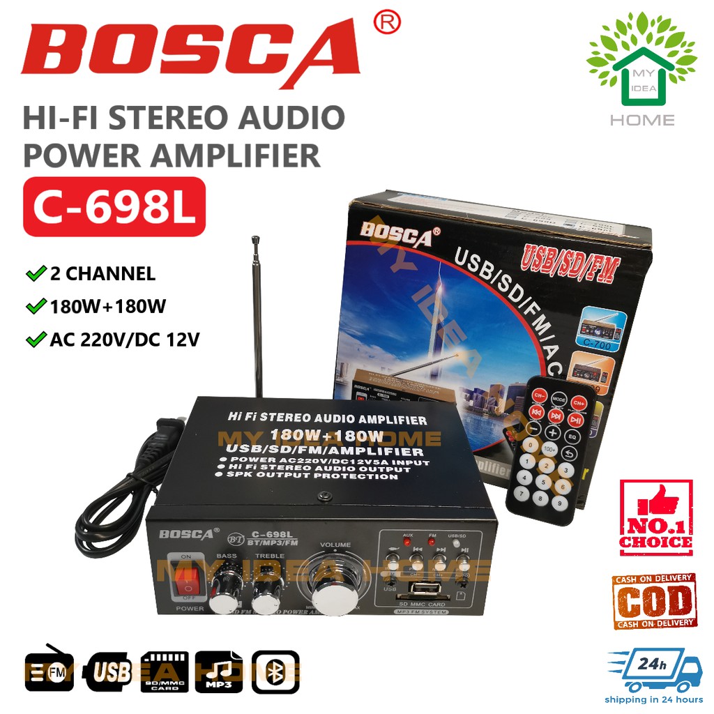 BOSCA Power amplifier 2 channel USB/SD MMC FM raido and bluetooth with ...