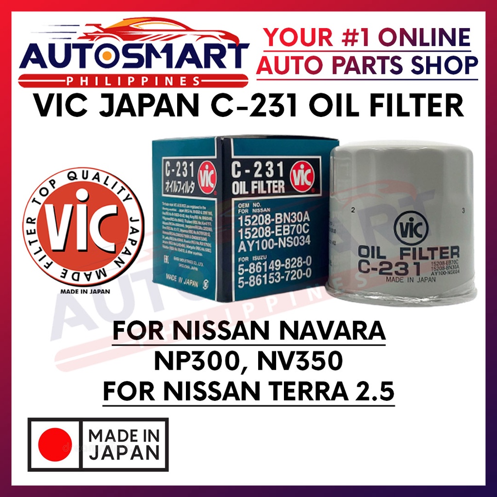 Vic Japan C-231 Oil Filter for Nissan Navara NP300 NV350/Nissan Terra 2 ...