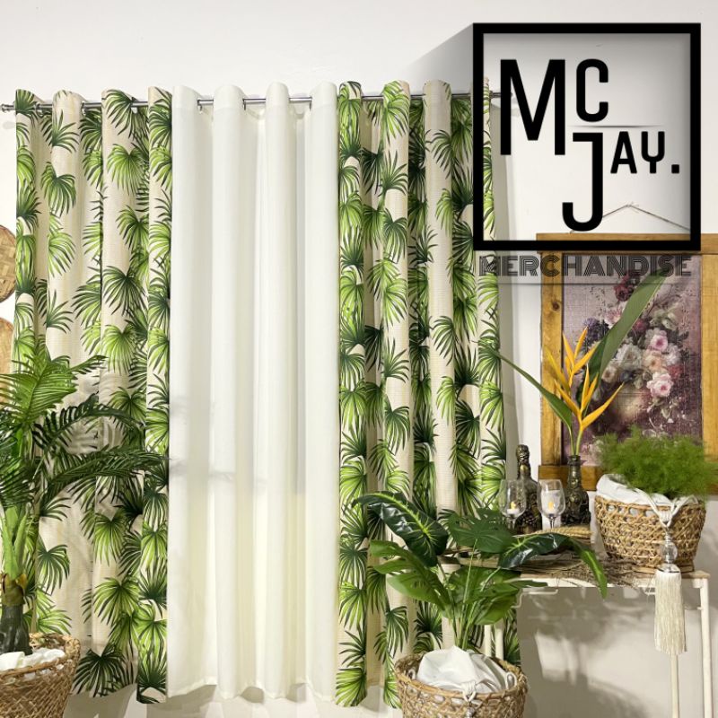 MCJAY - 3in1 Green Palm Leaves Ring Curtain Set (6ft/7ft) - Sold per ...
