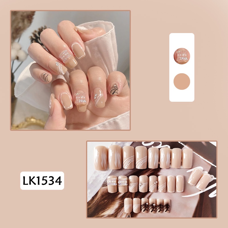 2024 Trends 24 Pcs Decorative Fake Nails Set With Glue French Nail Diy