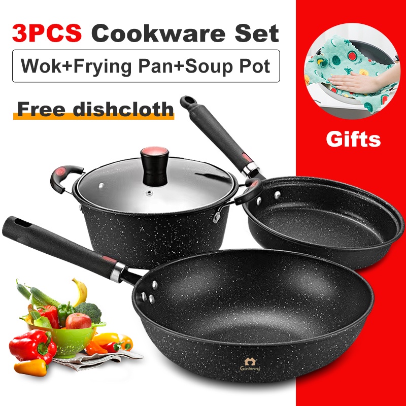 3PCS/set Induction Kitchenware Cookware Set Non Stick/Soup Pot/Fry Pan ...