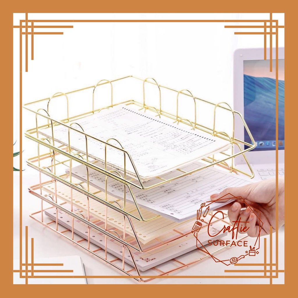 1 pc Nordic style rose gold stackable high file rack metal wrought iron ...