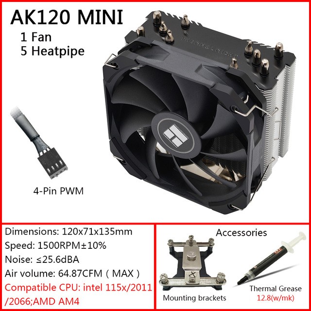 Thermalright AK120 Full Range MINI WHITE ARGB 5 Heatpipe CPU Cooler ...