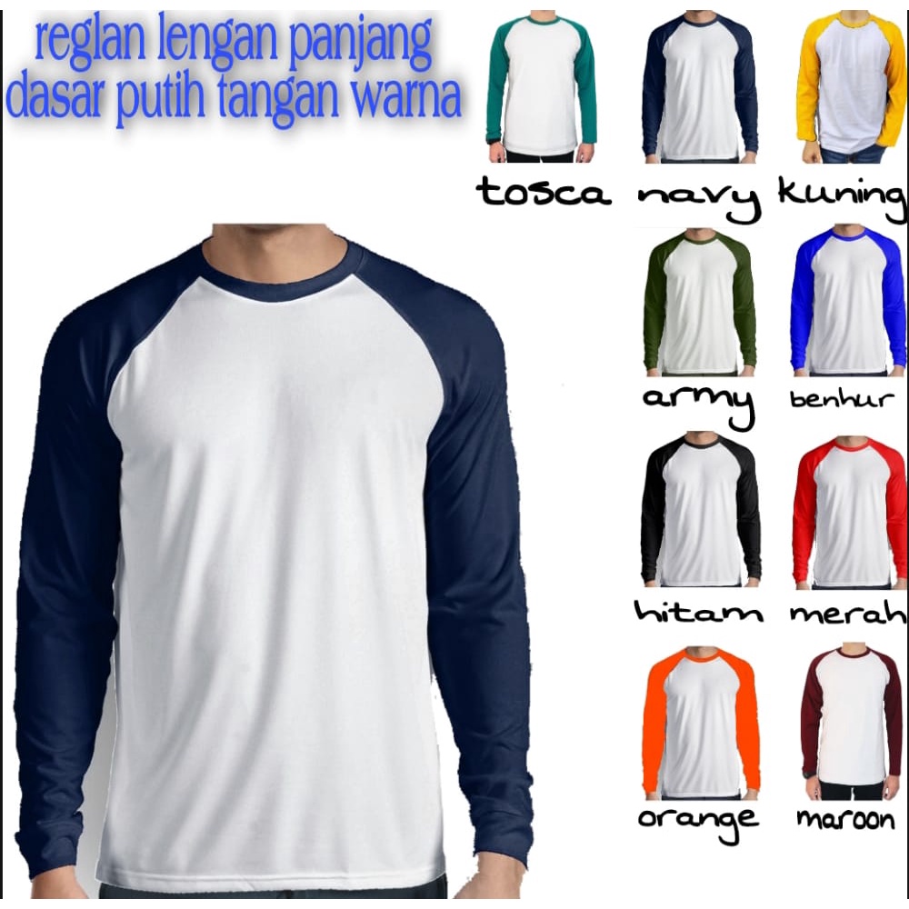 DS White raglan uniform plain t-shirt with long sleeves. Color ...