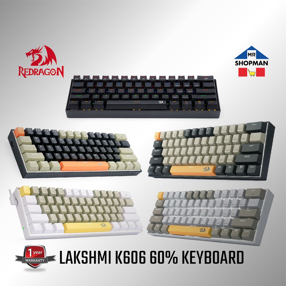 Redragon Lakshmi K606 60% Layout Black / White / Yellow / Gray Wired ...
