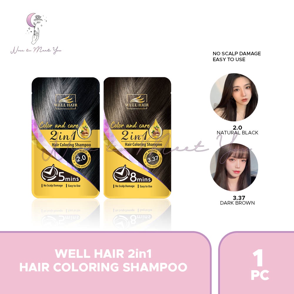 Well Hair Argan Hair Color Shampoo Natural Black And Dark Brown 100% ...