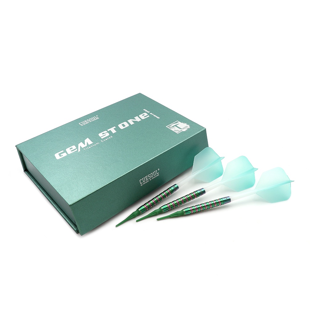 CUESOUL Green GEM Stone 19g Soft Tip Dart Set 90% Tungsten Darts with ...