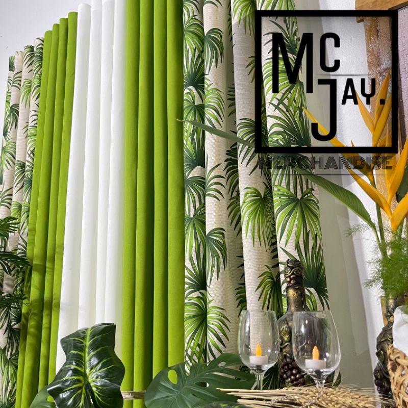 MCJAY - 5in1 Green Palm Leaves Ring Curtain Set (6ft/7ft) - Sold per ...