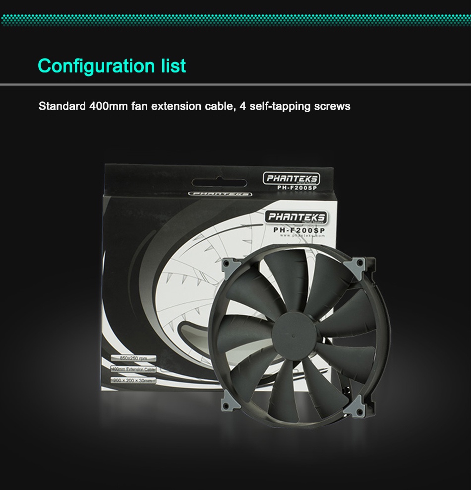 PHANTEKS F200SP Black High Air Volume Computer Case Fan 200mm 3Pin ...