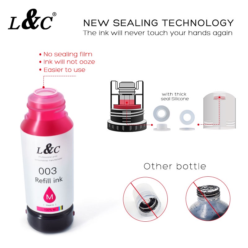 L&C Refill ink 003 Ink Set Dye Ink For Inkjet Printer L3110 L3150 L3116 ...