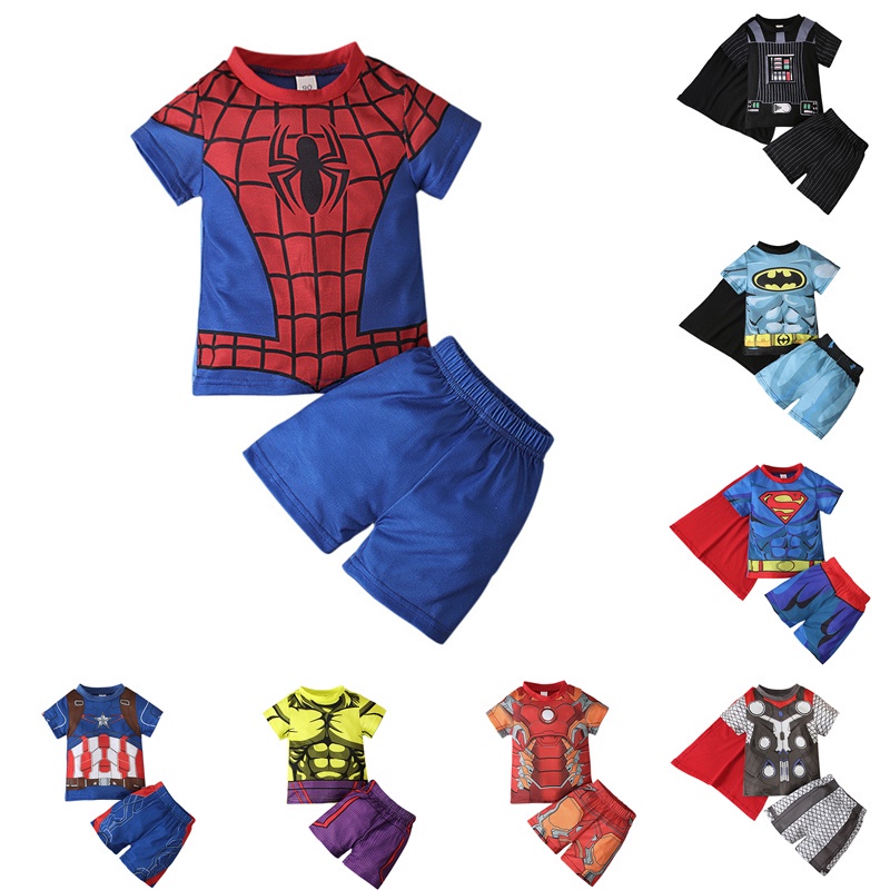 Summer Kids pyjamas Boys Cartoon Ironman Hulk Spiderman Captain America ...