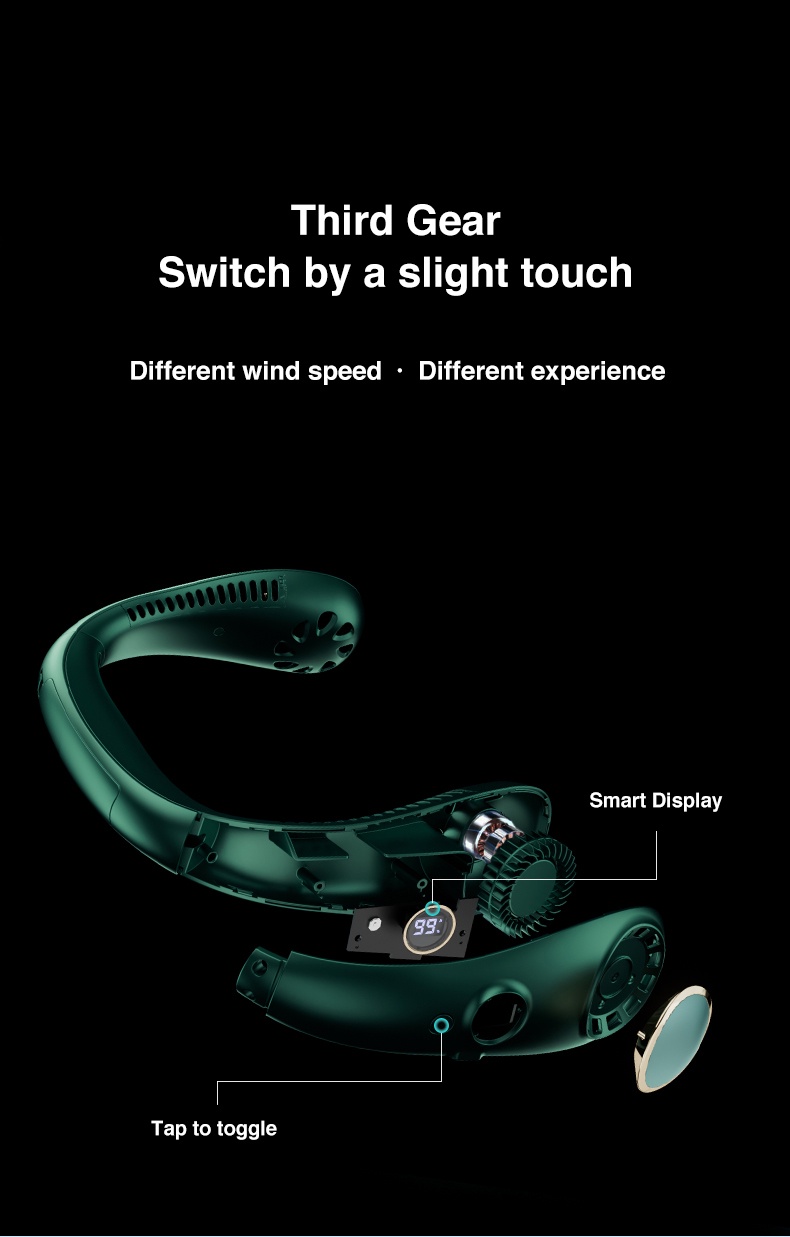 Aolon FS20 6000mAh Bladeless Silent Hanging Neck Fan USB Portable ...