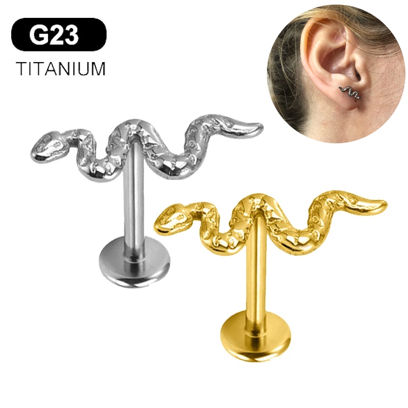 G23 Titanium Snake Labret Studs Internal Thread Helix Daith Ear Tragus Conch Lip Piercing Studs ...