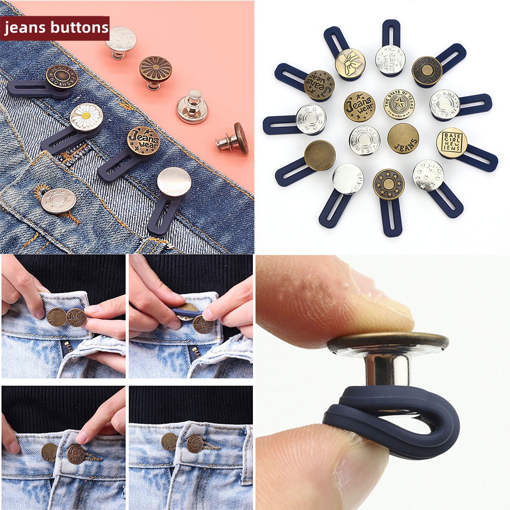 5pcs Jeans Button Adjustable Detachable Metal Buttons/Elastic Silicone ...