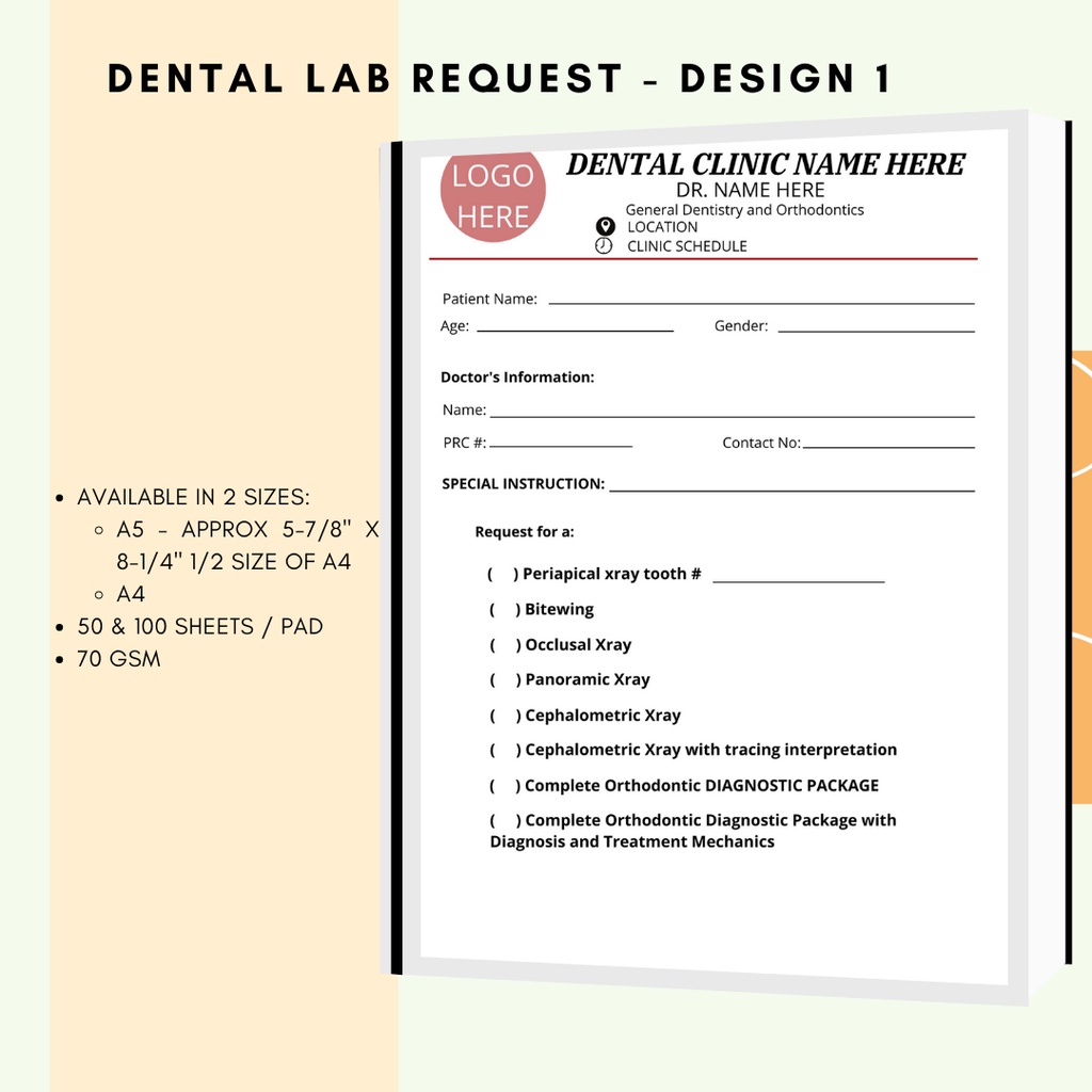 Customized Dental Lab Request Form Notepad for Dental Professionals ...