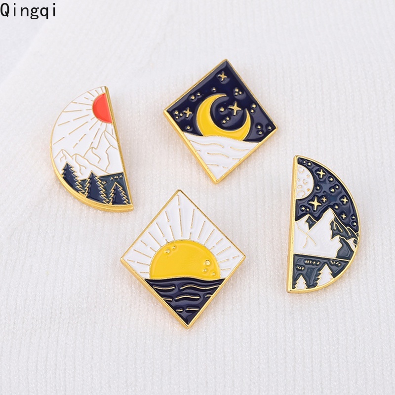 Sun and Moon Landscape Enamel Pins Couples Bag Brooch Lapel Badge ...