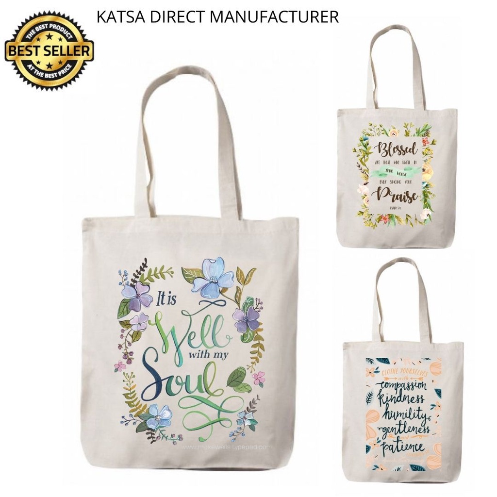 Graphic Tote Bag Katsa Canvas High Quality Bible Verse White Fabric ...