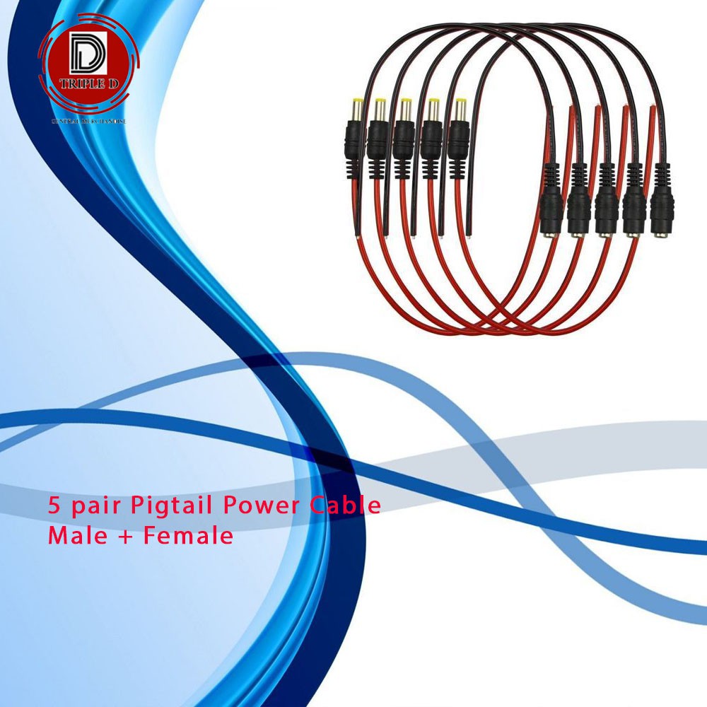 5 Pair DC Cable Male + Female Power Balun Plug Connector wire pigtail ...