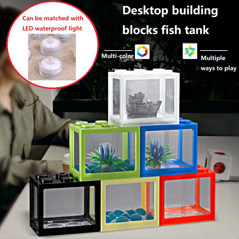 Mini Aquarium Block Tank Betta Guppy Fish Tank Building Block | Shopee ...