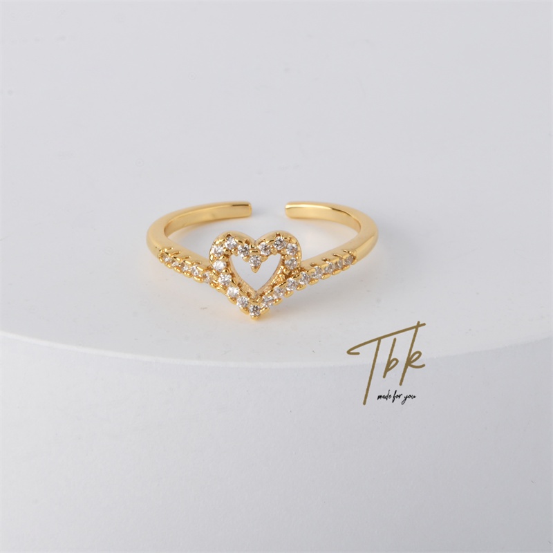 TBK Heart Ring for Women 18k Gold Adjustable Open Ring Accessories ...