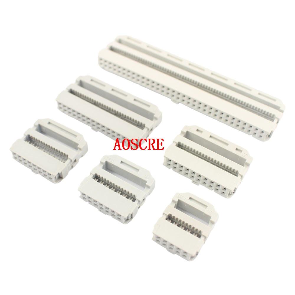 10pcs 2.54mm FC 10/14/16/20/26/30/34/40/50/64 Pin IDC Female Header Socket Connector For 1.27mm ...