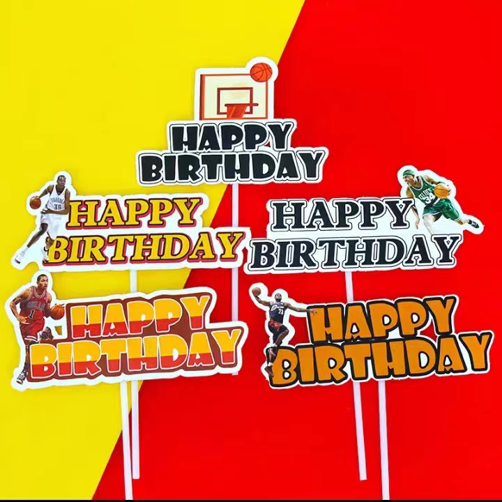 Basketball theme NBA birthday paper card cake topper baking props ...