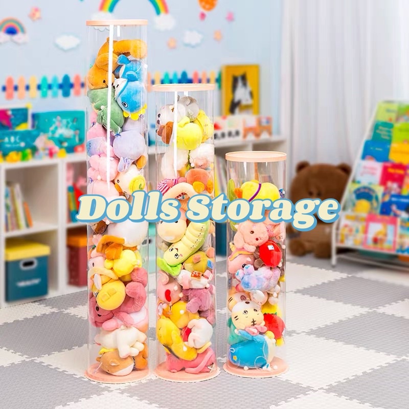 Doll storage bucket transparent cylindrical DIY plush doll storage tube ...