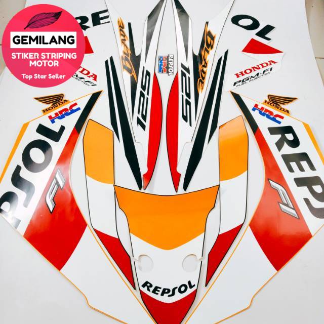 Striping Decal Pole Sticker honda blade repsol 125 fi 2013 2014 2015 ...
