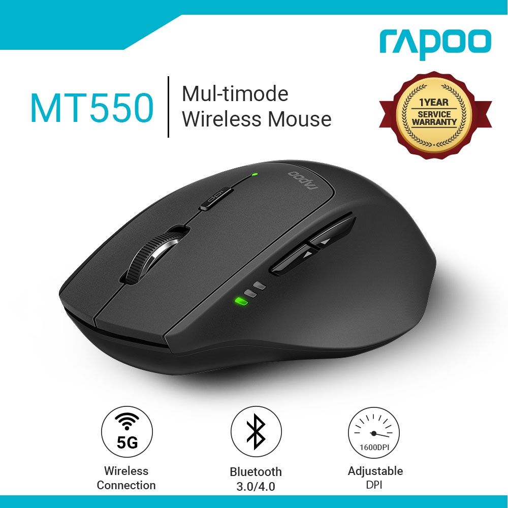 Rapoo MT550 Silent Ergonomic Wireless Bluetooth Mouse for Laptop ...