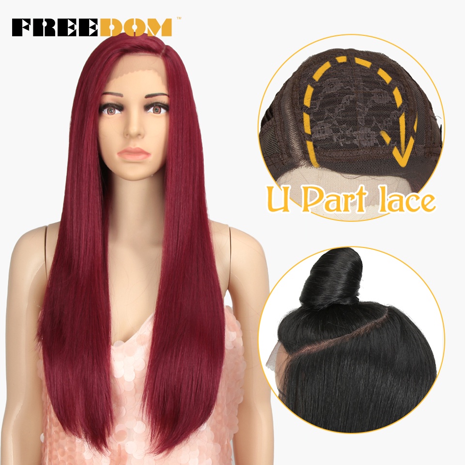 Freedom U Part Synthetic Lace Wigs For Black Women Red Pink 4 Color ...