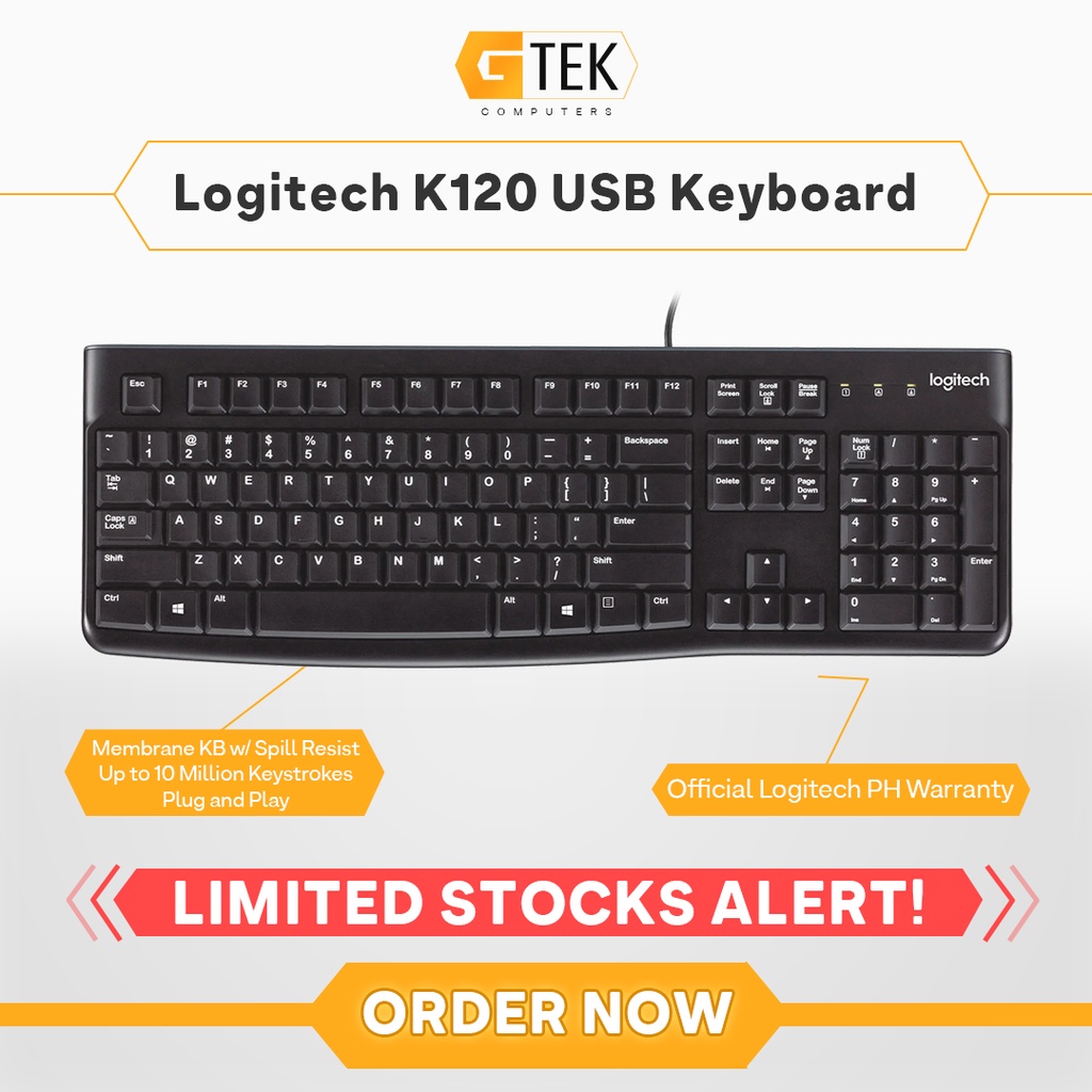 Logitech K120 Wired USB Keyboard Spill Resistant Membrane Keys Black | Shopee Philippines