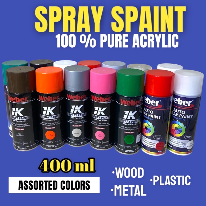 Spray Paint 100% Pure Acrylic (Assorted Colors) 400ml Sold per Pc ...