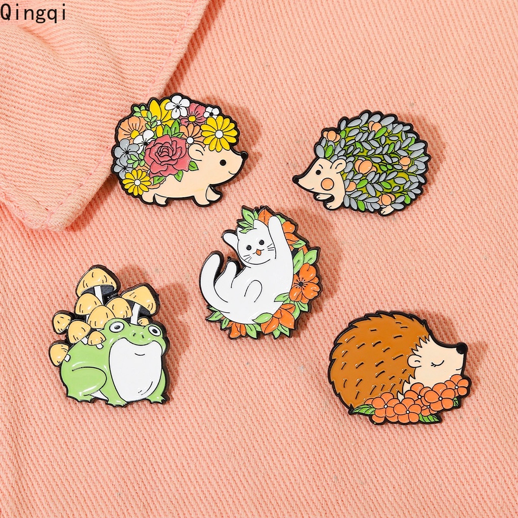 Cute Cat Frog Hedgehog Enamel Pin Funny Flower Hedgehog Brooch Badges ...