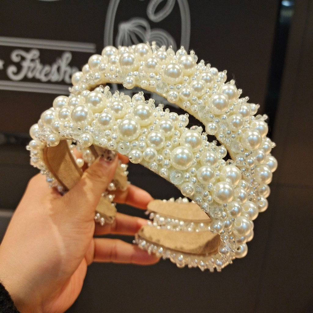 Luxury Headbands Women Shiny Full White Pearl Hairband Crystal Beaded ...