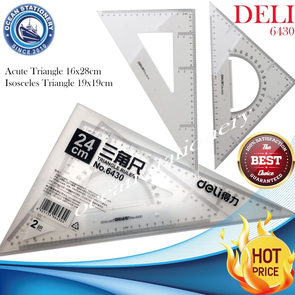 Deli Transparent Plastic Student Angle Triangle Ruler Set 28cm ...