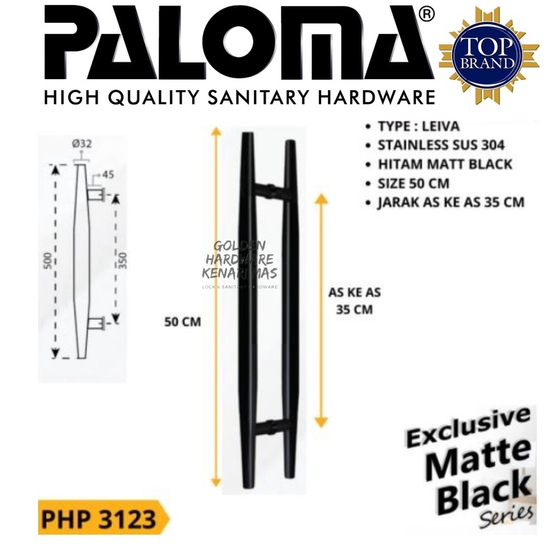 HITAM Paloma PHP 3123 Door PULL HANDLE PULL HANDLE 500MM LEIVA BLACK ...